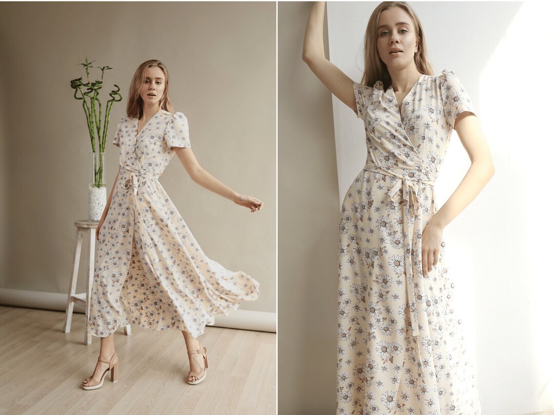 Boho Flower Spring/summer Dress. Short Sleeve Floral Maxi Dress.all ...