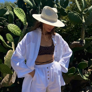 Khaki Linen 2 Piece Matching Summer Cotton Set. Suit With Oversized ...