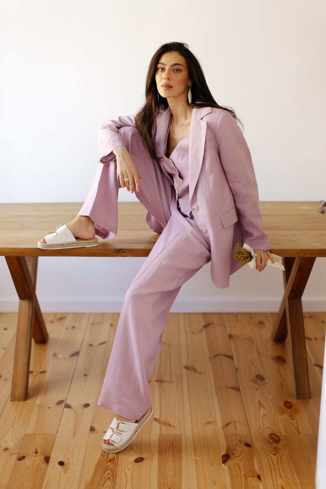 Lilac Linen Suit 2-piece Suit Relaxed Fit Women Blazer Trousers Suit ...