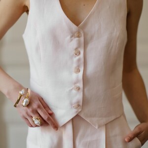 Light Pink Linen 3-piece Matching Suit Straight Jacket, Vest and ...