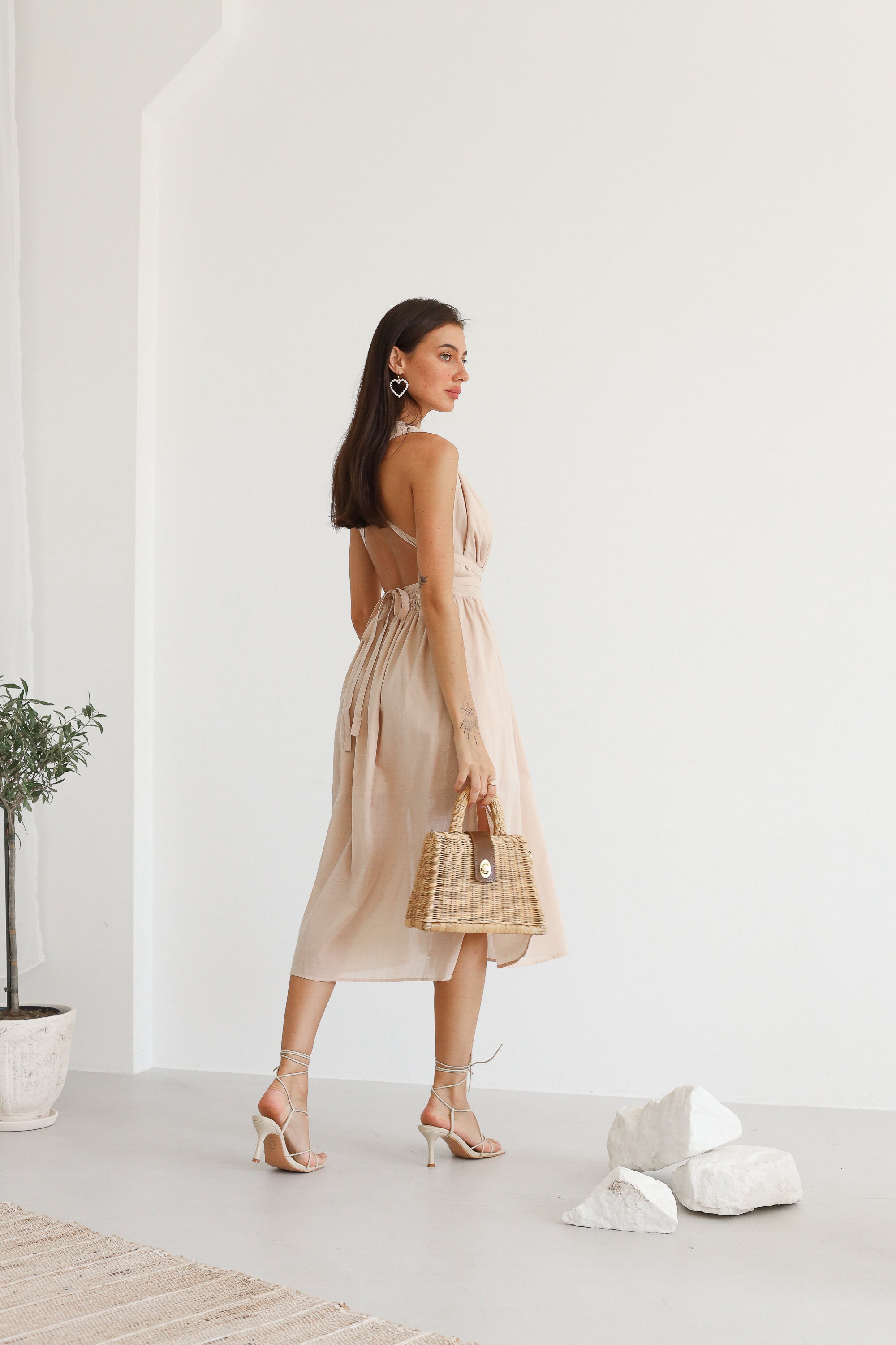 Natural Cotton Midi Sundress. Beige Lightweight Summer Beach - Etsy