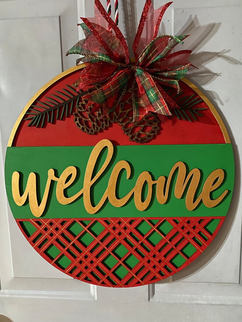 Welcome and Pine Cone Door Sign - Etsy