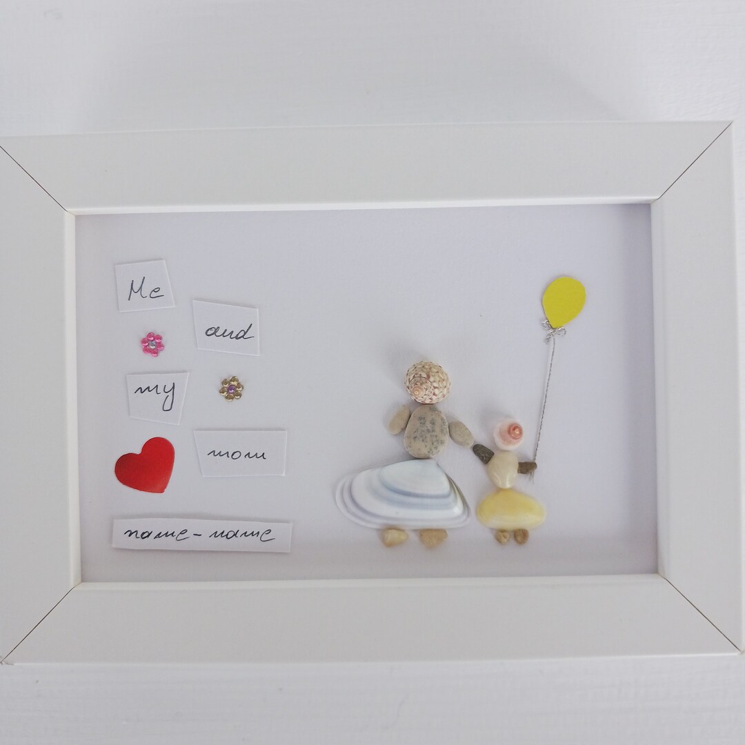 Art From Pebbles and Shells. Mom and Daughter. Gift for Mom. Gift for ...