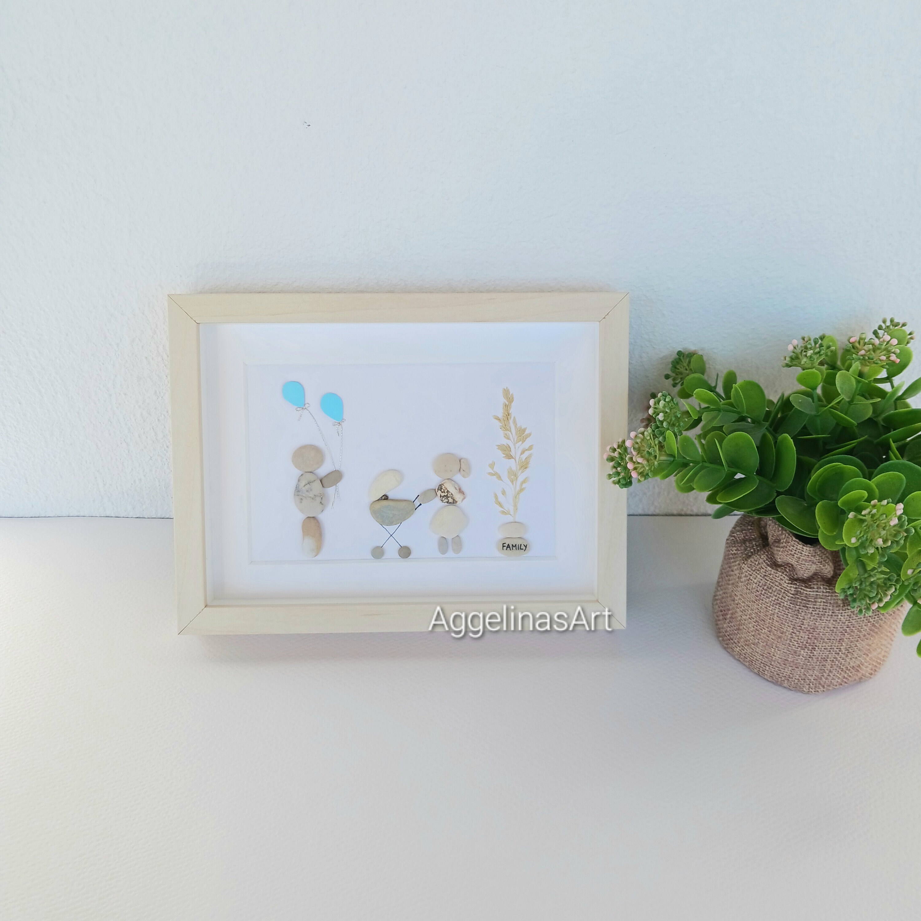 Family Art Frame With Pebbles and Branches. Gift for New Parents. Gift ...