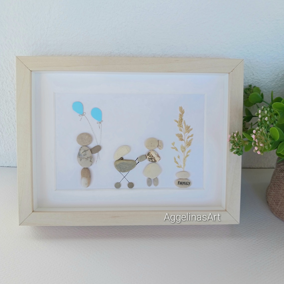 Family Art Frame With Pebbles and Branches. Gift for New Parents. Gift ...