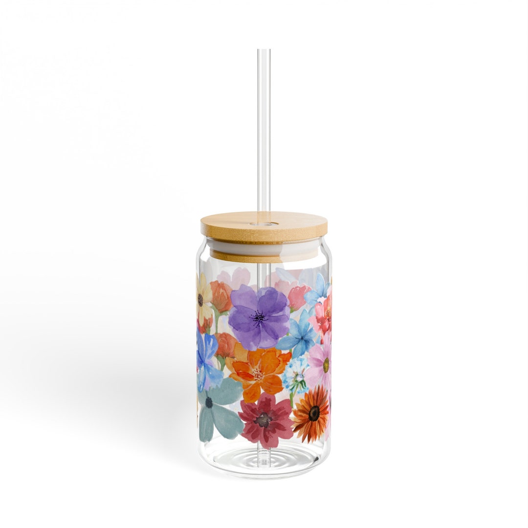 Wildflower Beautiful Aesthetic Colorful Sipper Glass, 16oz - Etsy