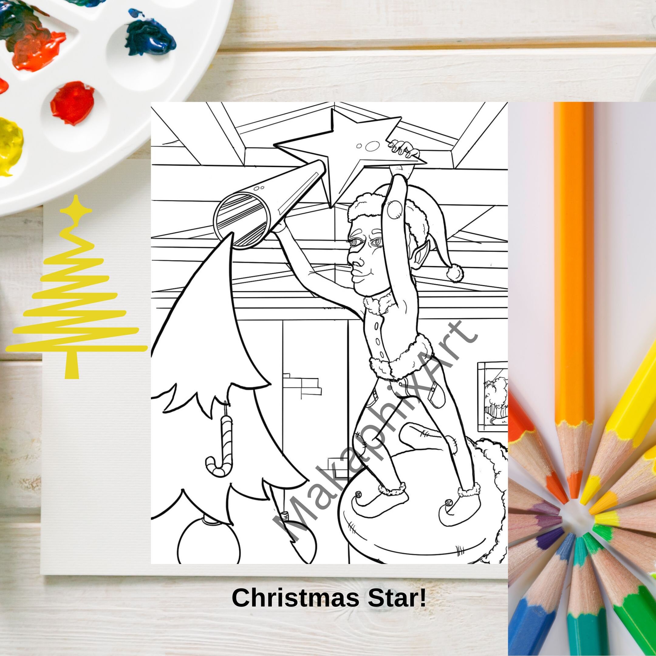 Fun Holiday Art for Coloring Frosty Sings Play Guitar Elf Plays Flute ...