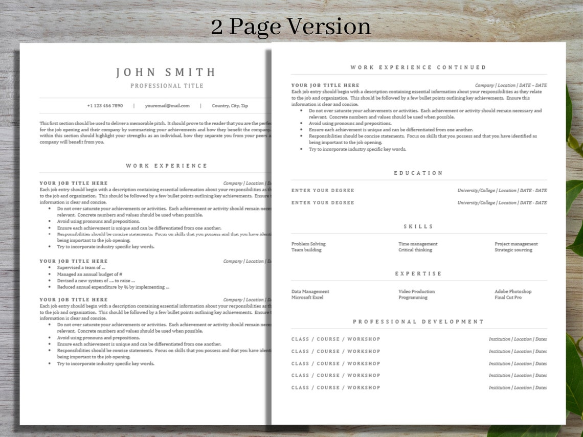 Resume Template, ATS Resume Template, Clean Simple Modern Professional ...