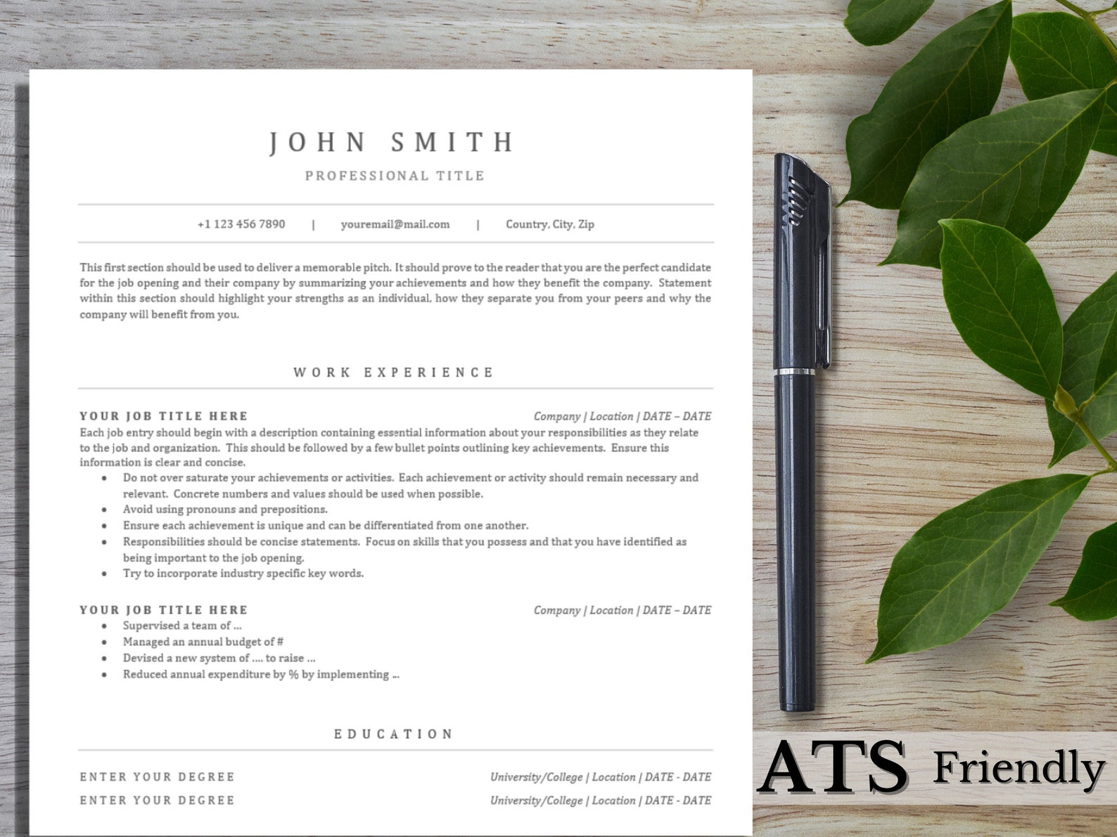 Resume Template ATS Resume Template Clean Simple Modern - Etsy