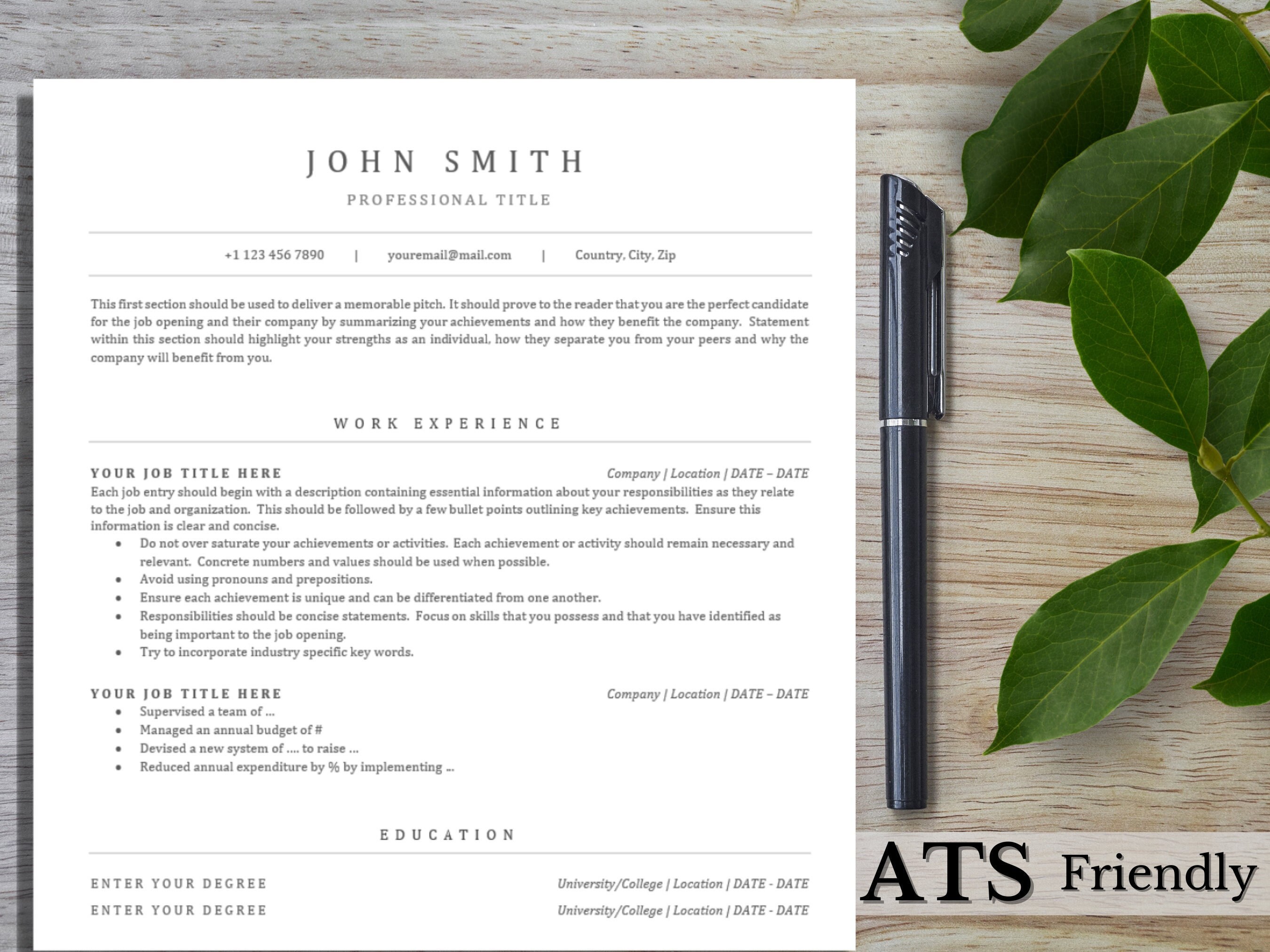Resume Template, ATS Resume Template, Clean Simple Modern Professional ...