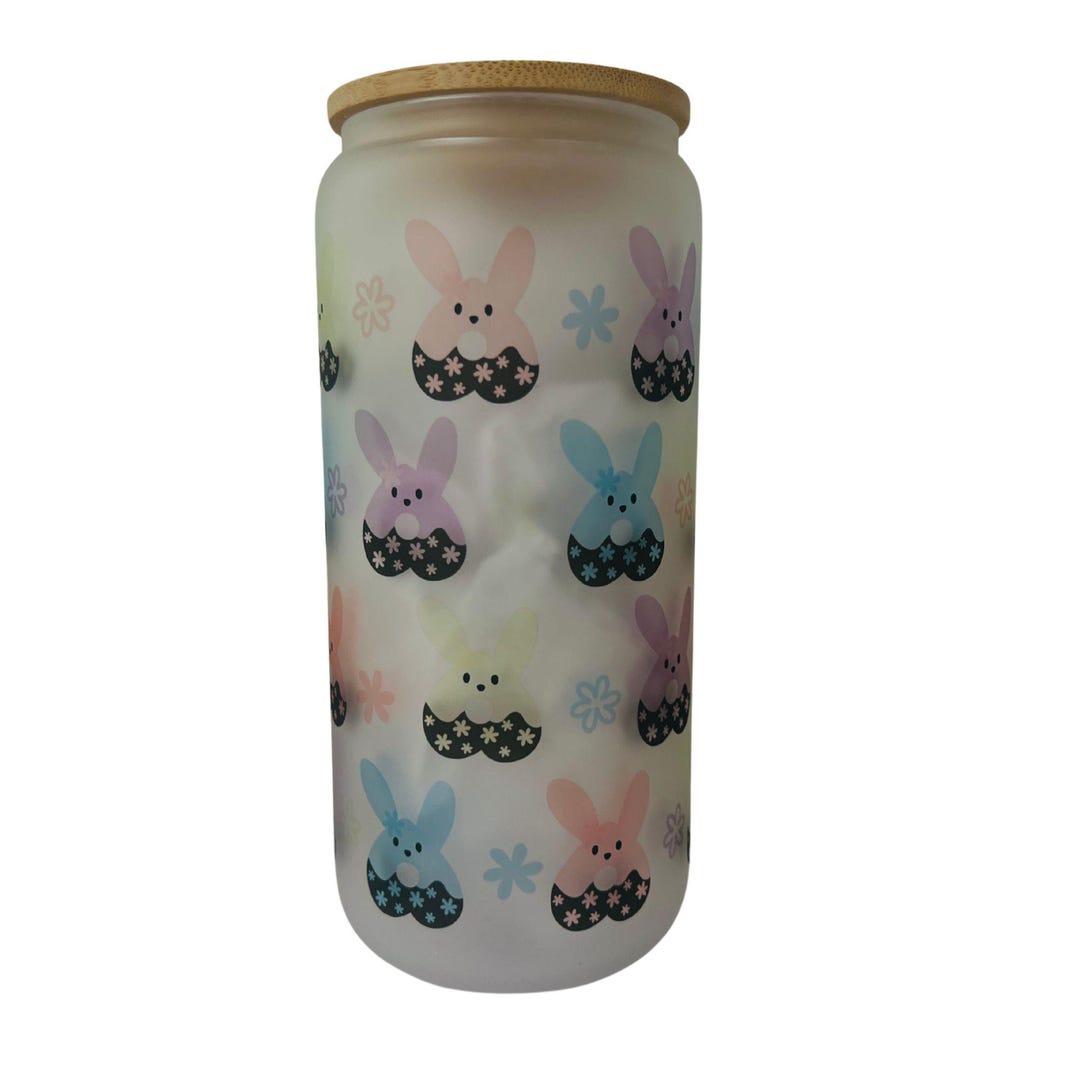 Easter Glass Tumbler 20 Oz - Colorful Easter Bunny Cold Drink Glassware ...