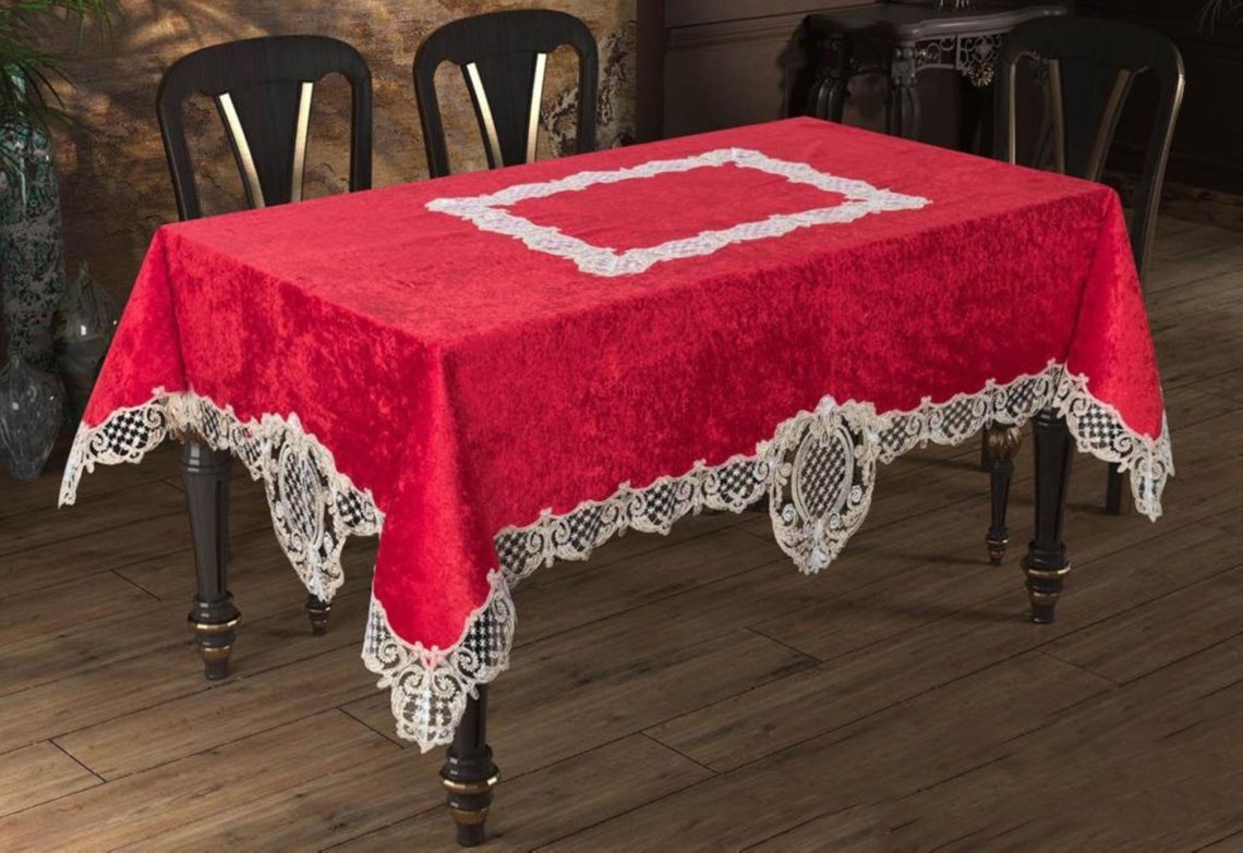 Red Square Tablecloth Kitchen Christmas Washable Velvet Table Cloth for ...