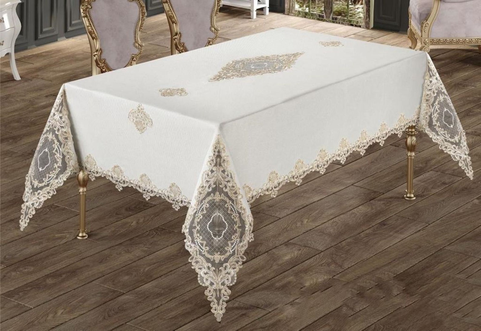 Embroidered Lace Tablecloth, French Square Tablecloth, Kitchen Dining ...