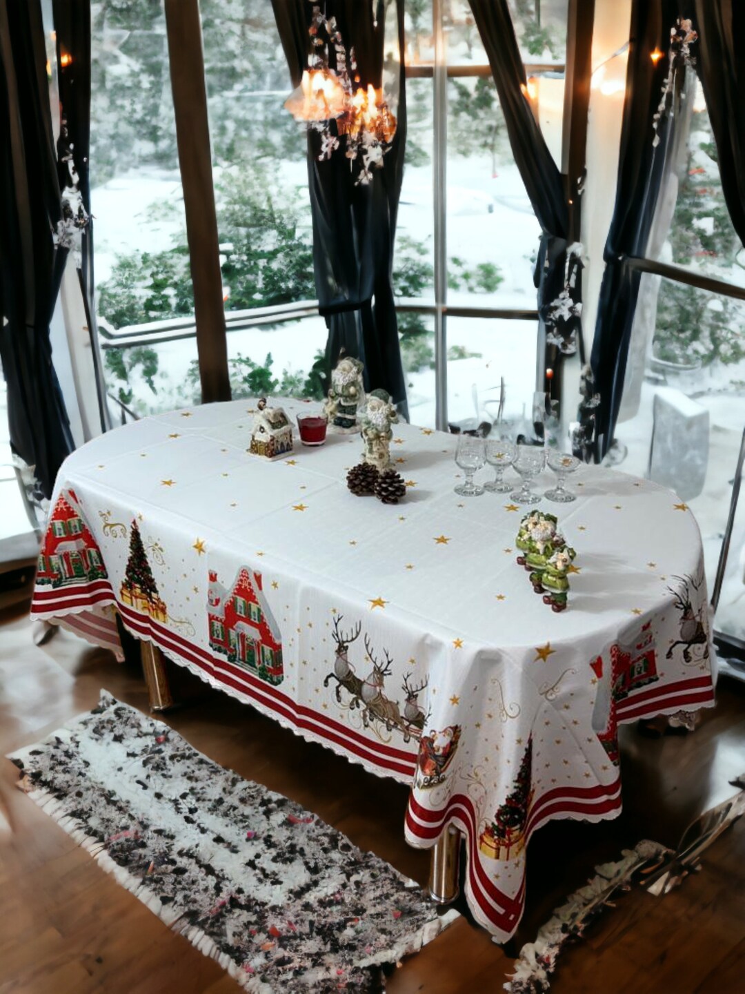 Farmhouse Christmas Tablecloth, Holiday Tablecloth, Grinch Tablecloth ...