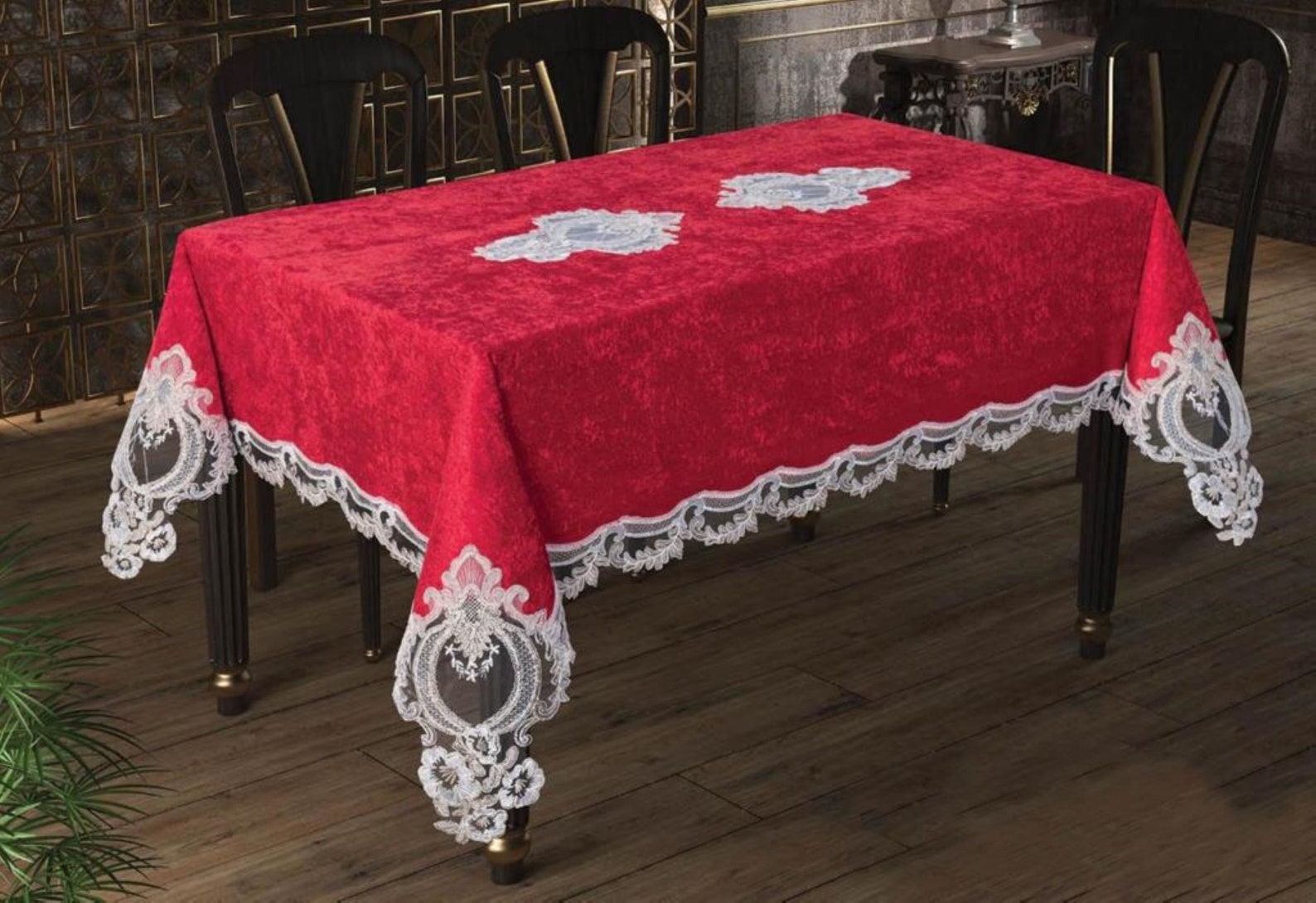 Red Square Tablecloth Kitchen Christmas Washable Velvet Table Cloth for ...