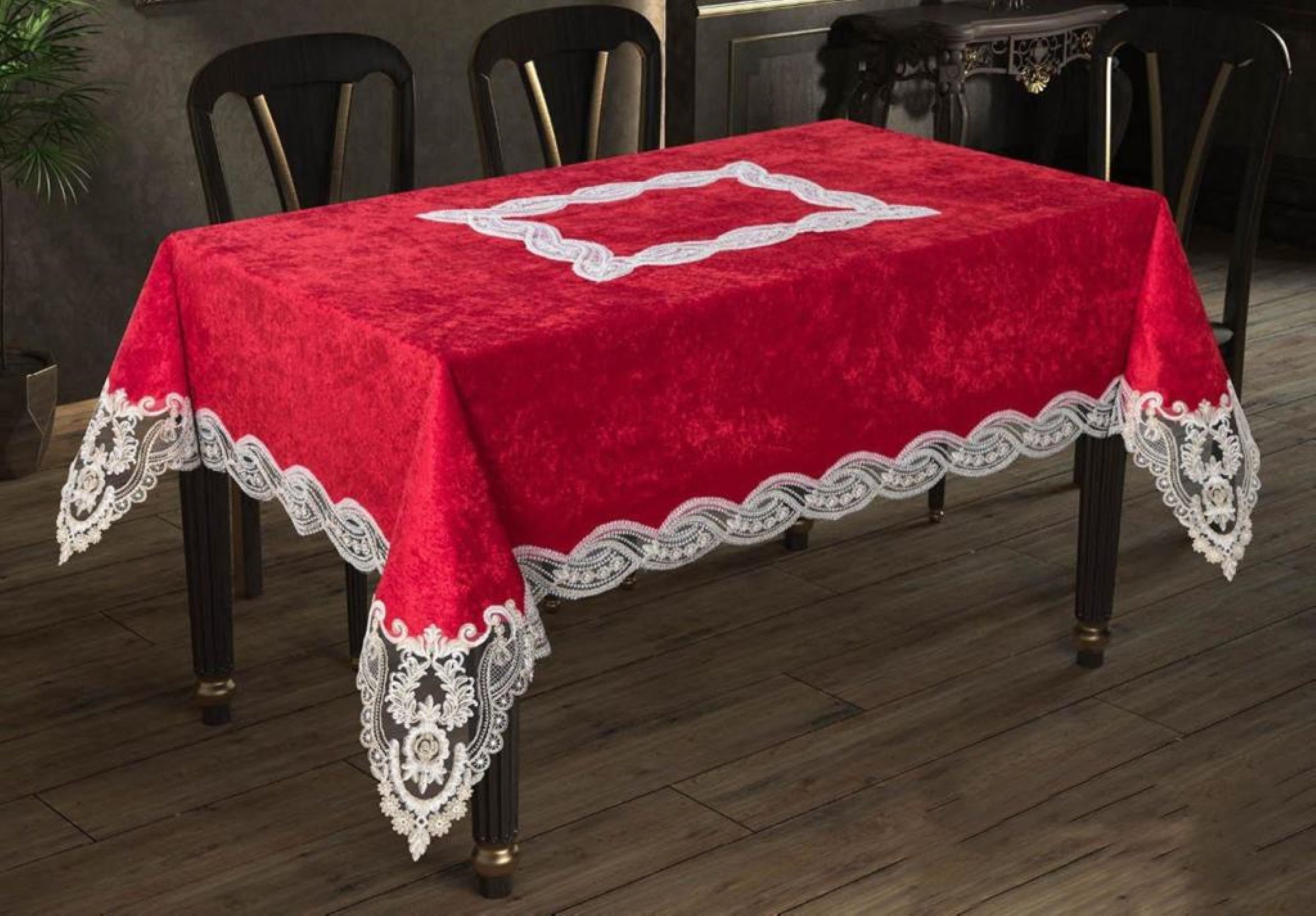 Red Square Tablecloth Kitchen Christmas Washable Velvet Table Cloth for ...