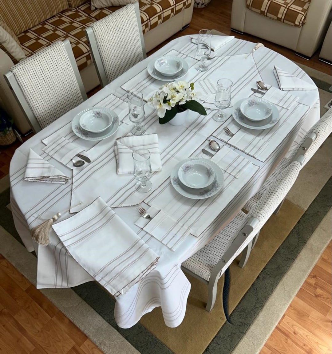 White Linen Tablecloth Napkin and Placemat Set Elegant Tableware Set ...