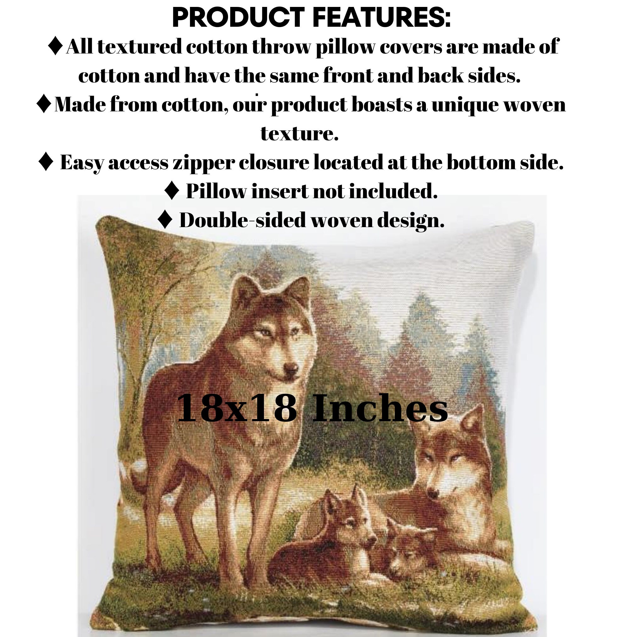 Nature-inspired Wildlife Throw Pillow Cover Wolf Family in Forest ...