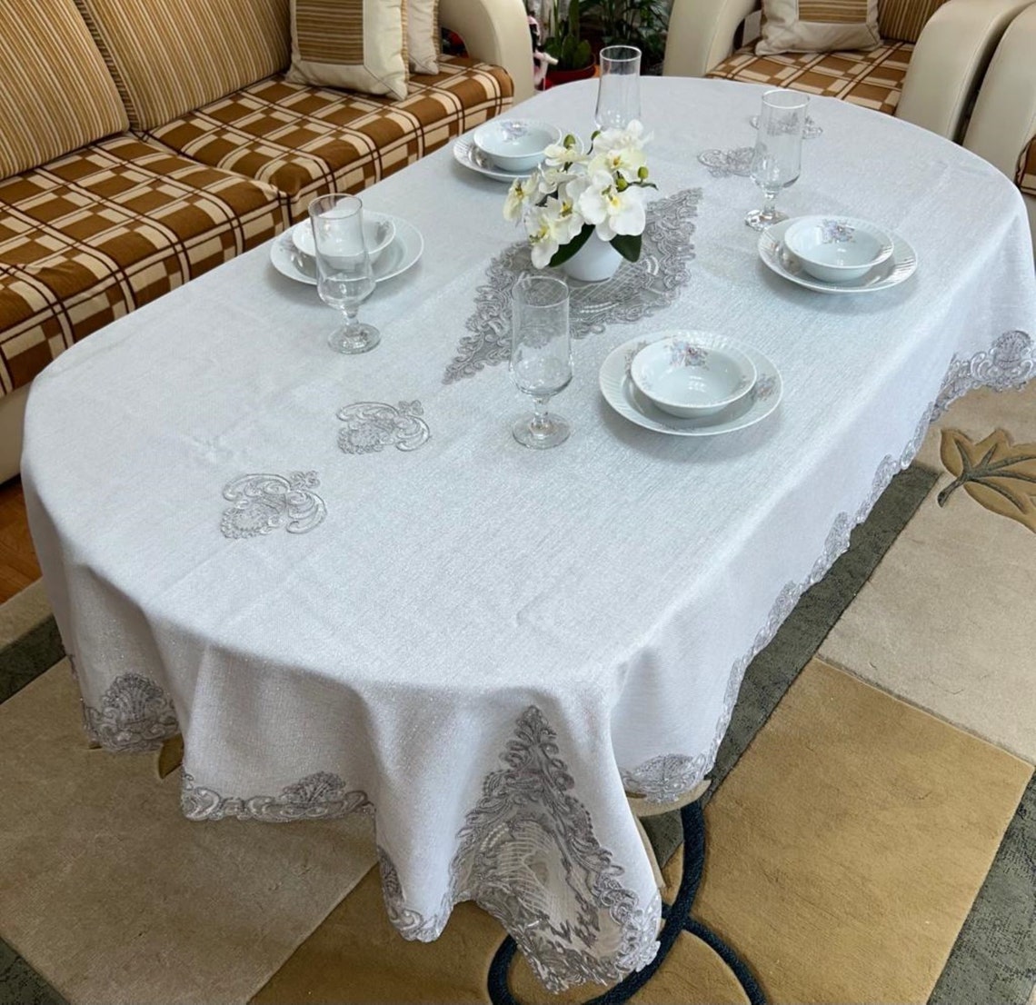 Embroidered Lace Tablecloth, French Square Tablecloth, Kitchen Dining ...