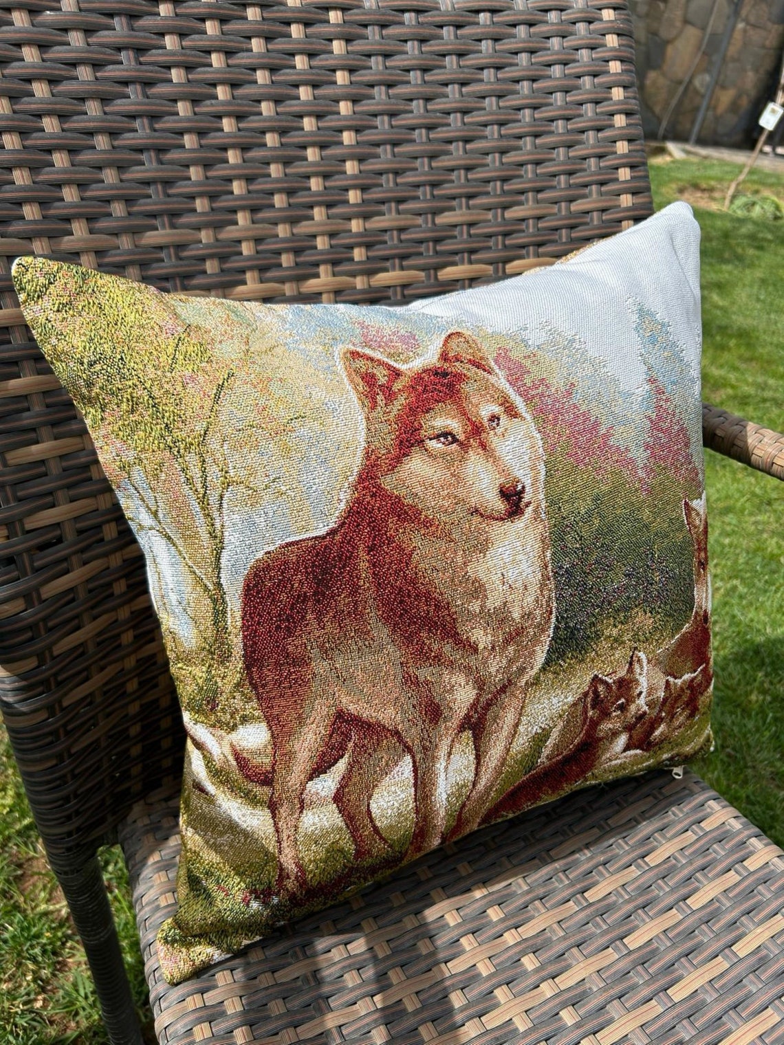 Nature-inspired Wildlife Throw Pillow Cover Wolf Family in Forest ...