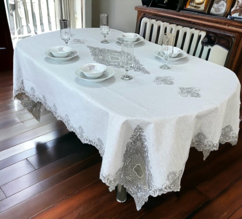 Embroidered Lace Tablecloth, French Square Tablecloth, Kitchen Dining ...