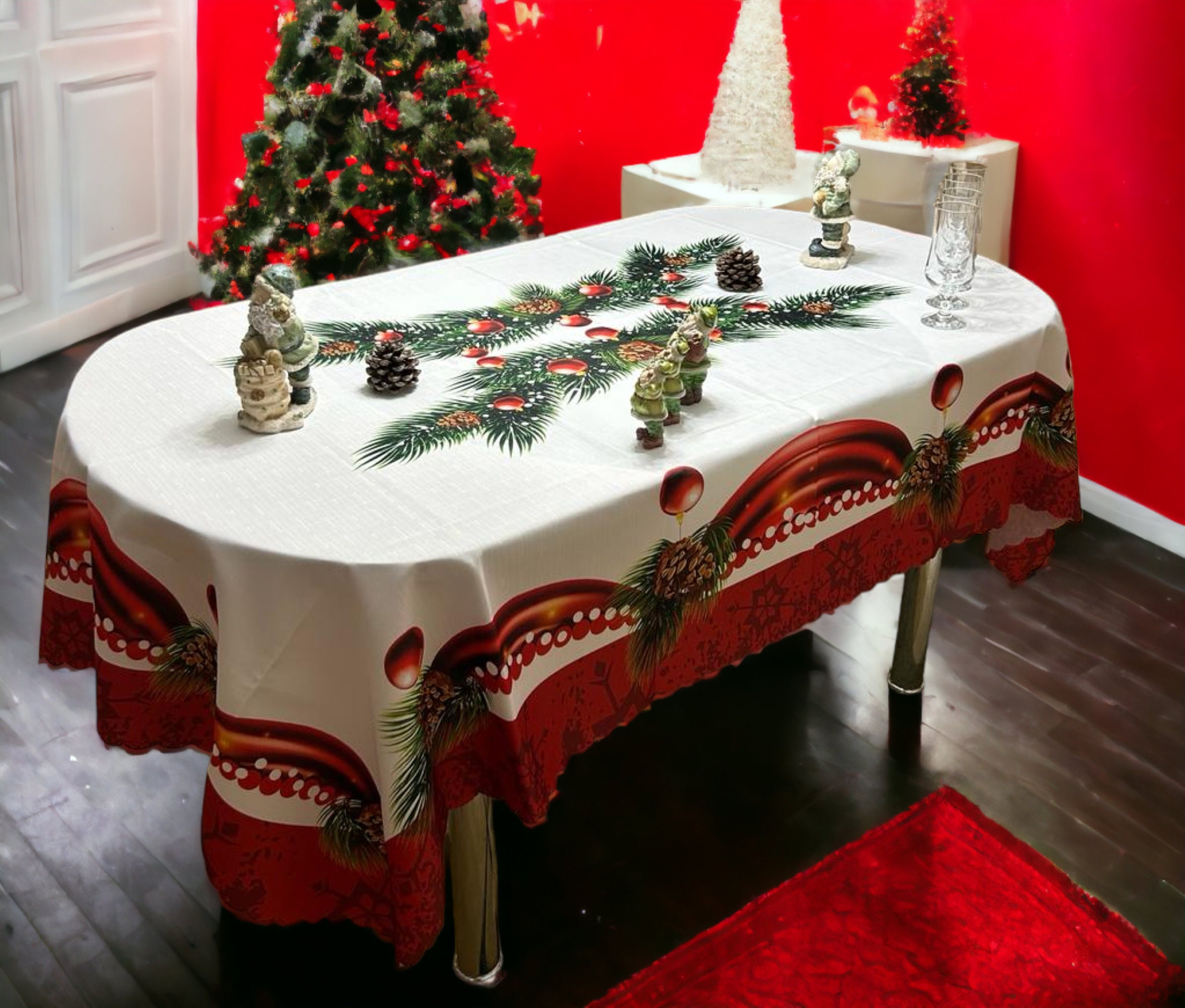 Merry Vinyl Christmas Tablecloth Christmas Dinner Tablecloth Festive ...
