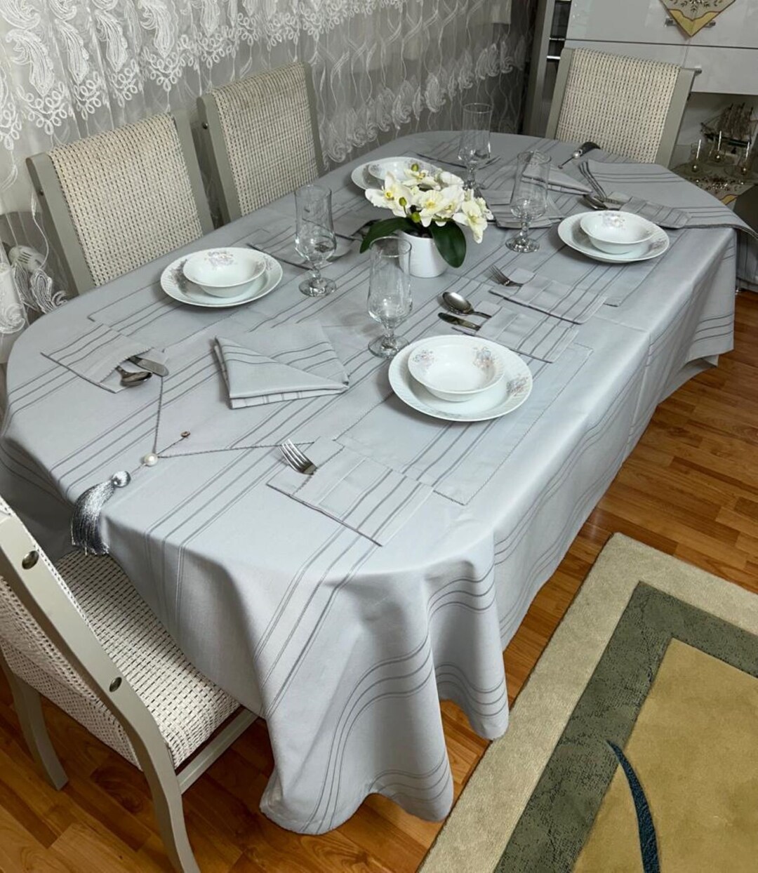 Elegant Tablecloth Dining Room Linen Tablecloth Set Placemat Napkins ...