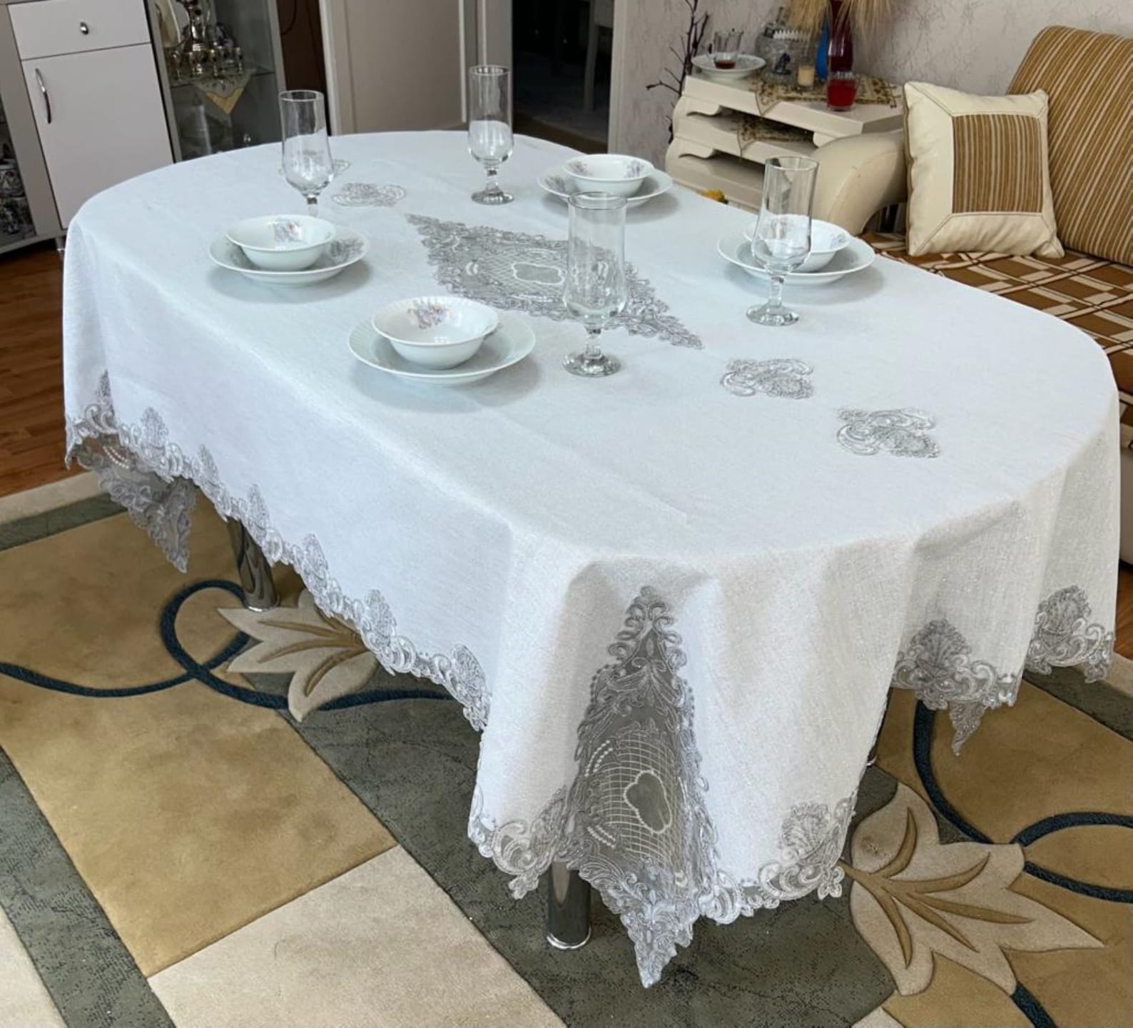 Embroidered Lace Tablecloth, French Square Tablecloth, Kitchen Dining ...