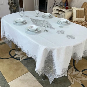 Embroidered Lace Tablecloth, French Square Tablecloth, Kitchen Dining ...