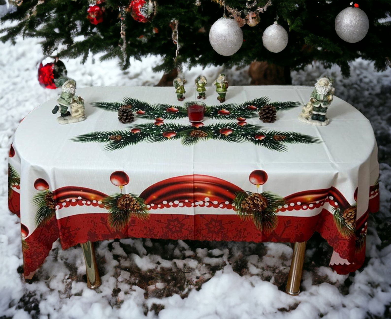 Merry Vinyl Christmas Tablecloth Christmas Dinner Tablecloth Festive ...