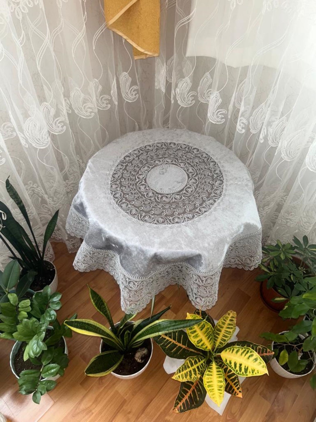 Velvet Round Tablecloth-coffee Table Decor-embroidery and - Etsy