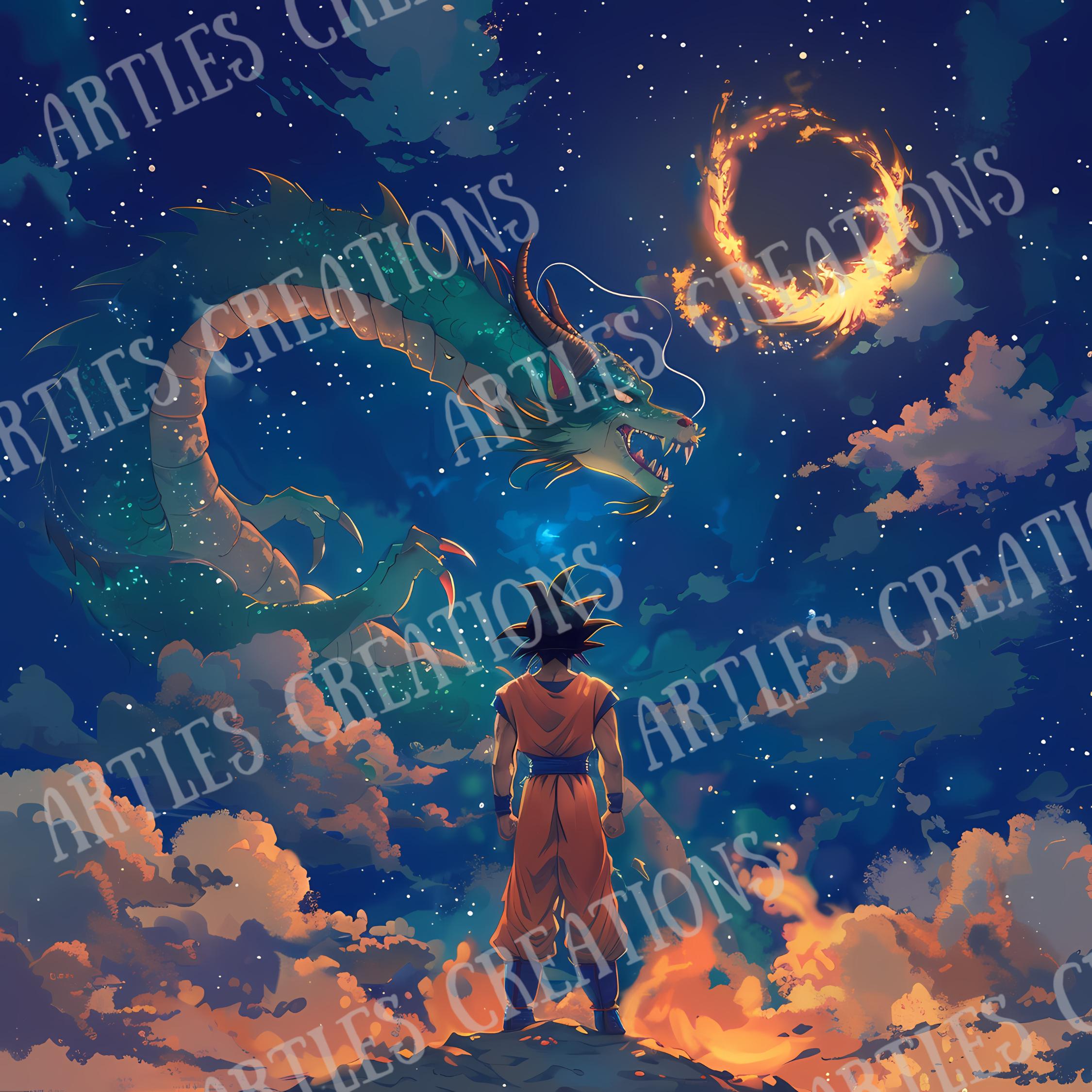 Stunning Dragon and Warrior Night Sky Art Print Anime-inspired Fantasy ...