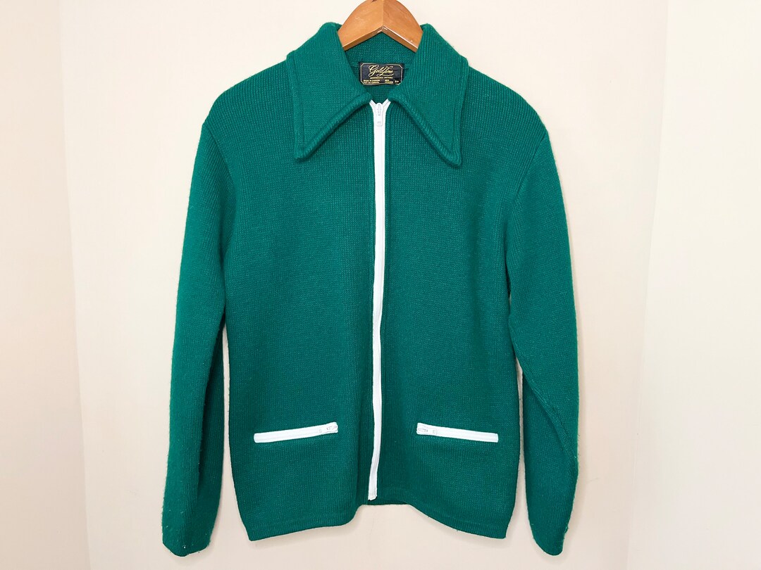 70s Green Wool-blend Wing-tip Collar Curling Sweater | Made in Canada ...