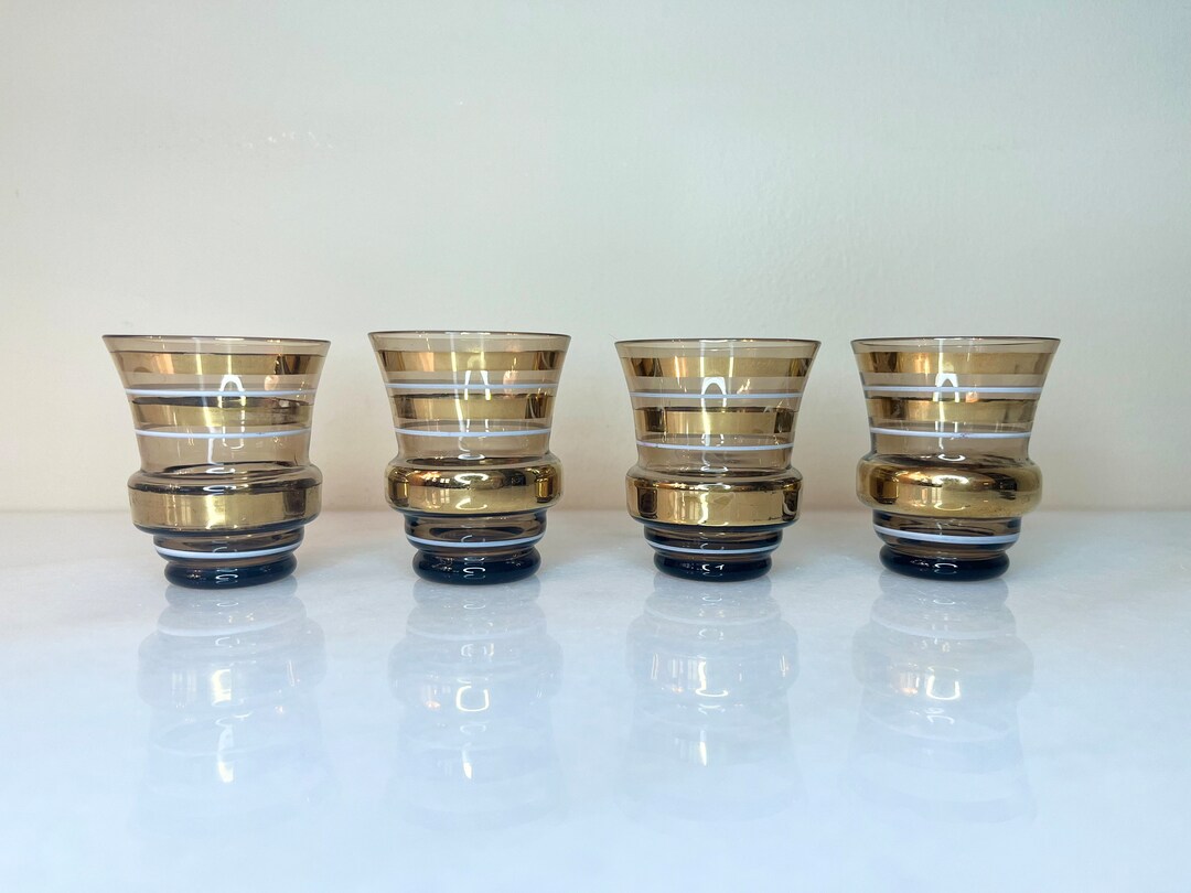 Set Of 4 Smokey Grey And Gold Mcm Shot Glasses Etsy