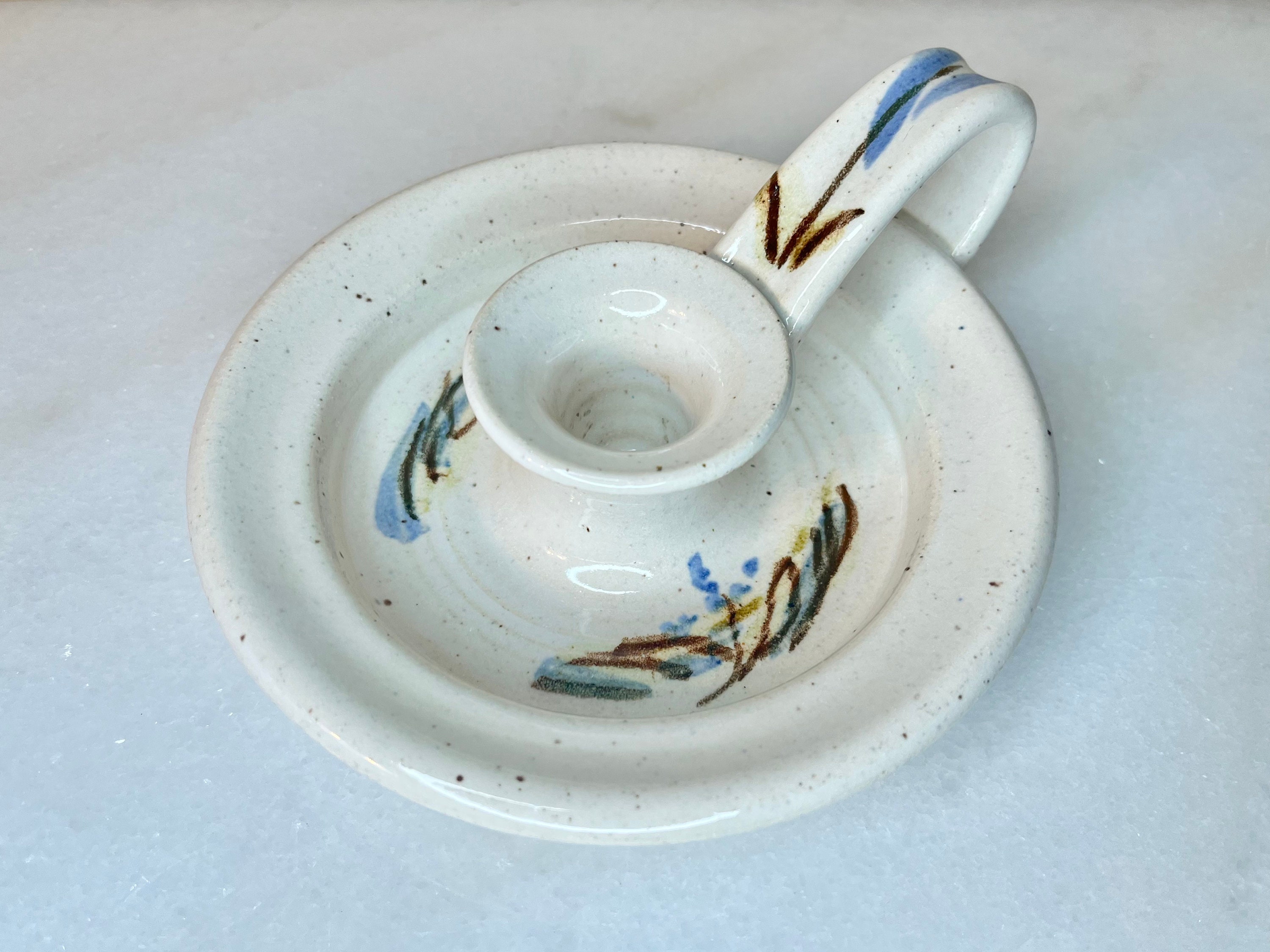 Speckled Studio Pottery Loop Handle Candlestick Holder Signed by Artist ...