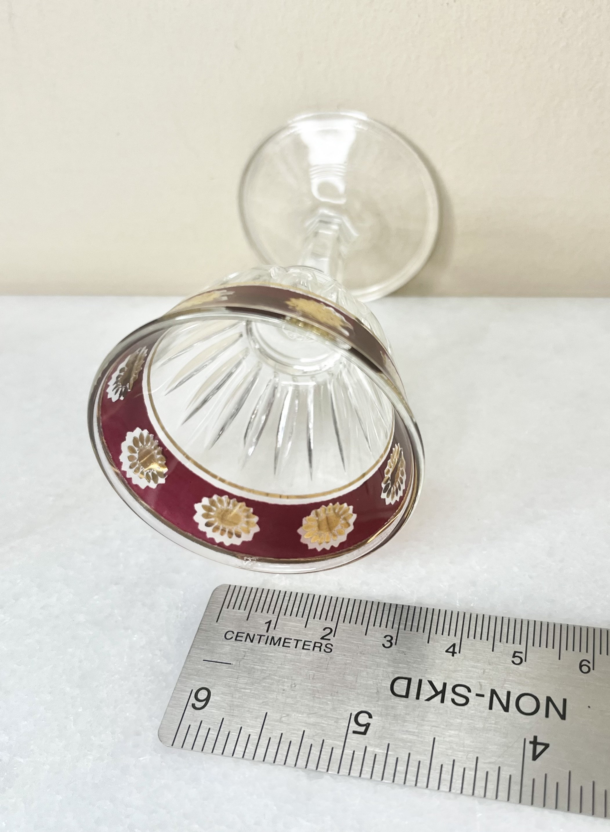 70s Decanter and Cordial Set Burgundy & Gold Sunflower MCM Design by ...