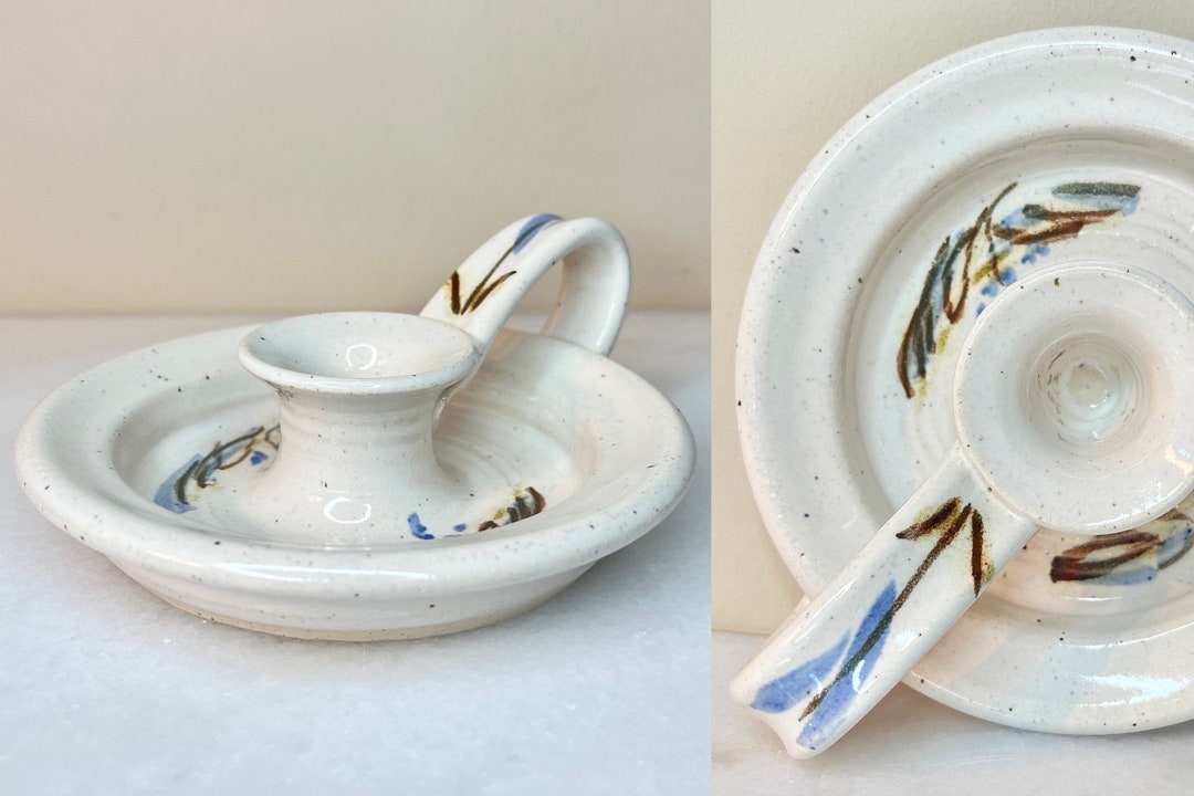 Speckled Studio Pottery Loop Handle Candlestick Holder Signed by Artist ...