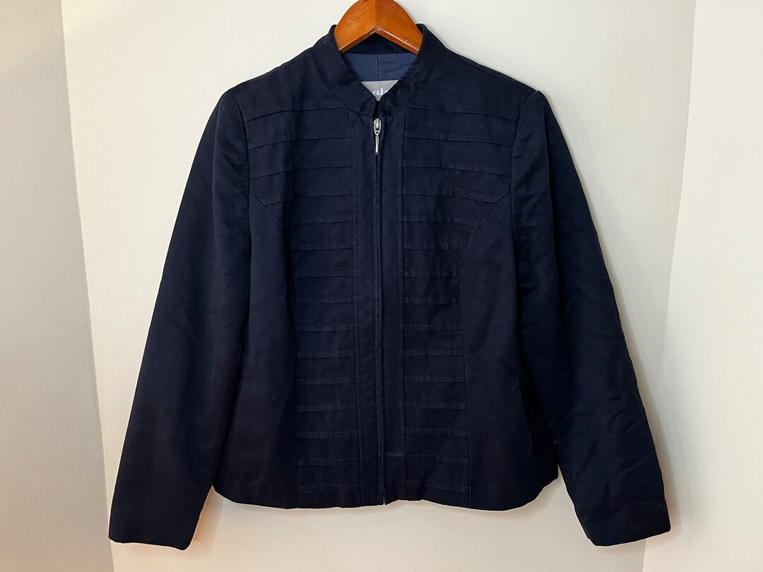 80s Navy Blue Faux Suede Jacket by Tan Jay | Size M-L - Etsy