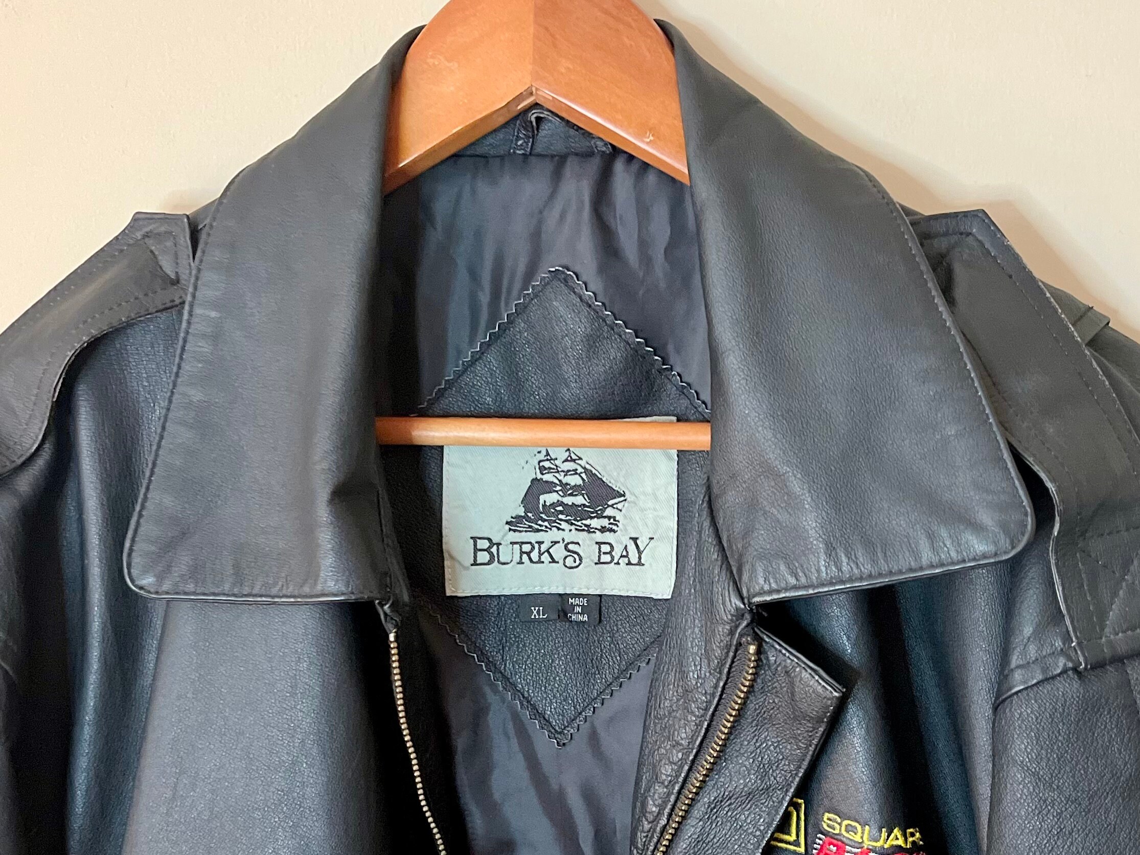 90s Black Genuine Leather Bomber Jacket by Burk's Bay 90s Black Genuine Leather Bomber Jacket by Burk's Bay