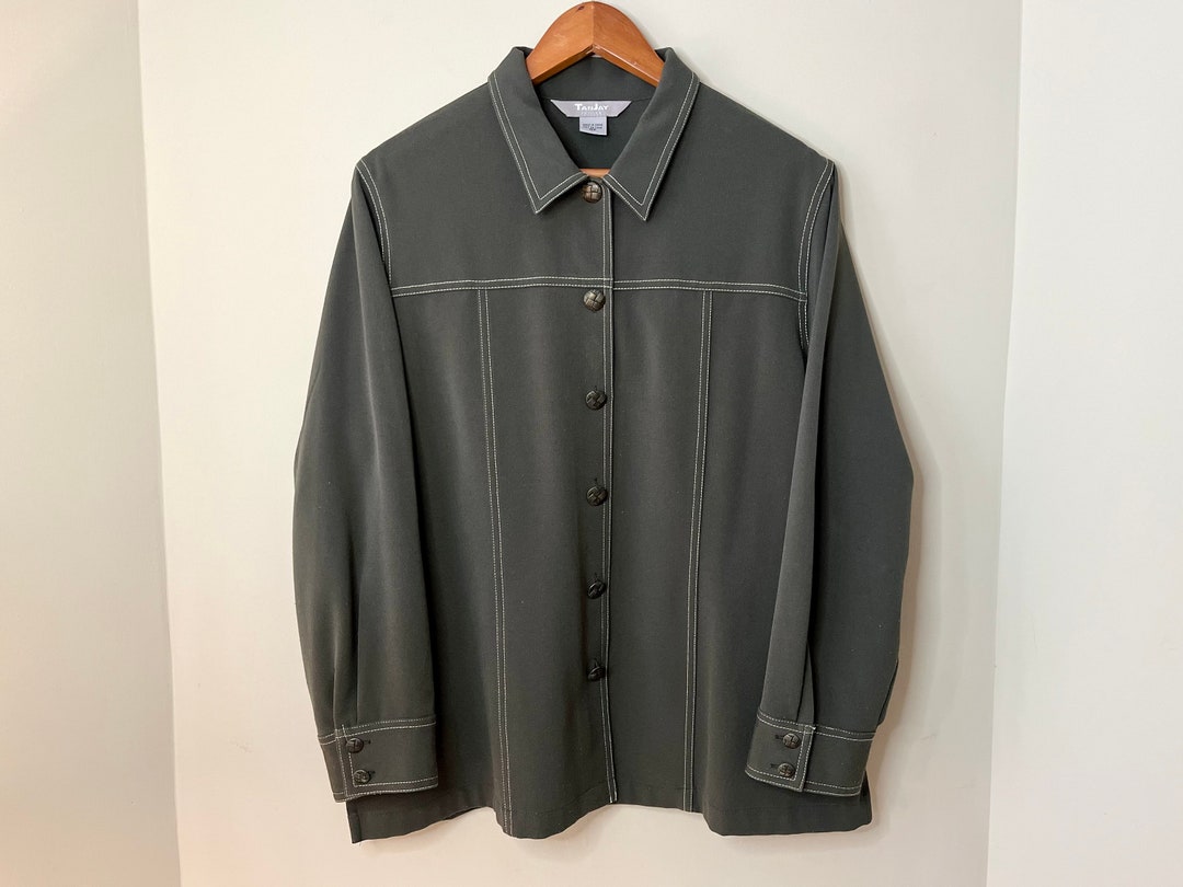 90s Olive Green Button up Shacket by Tan Jay | Size L-XL - Etsy