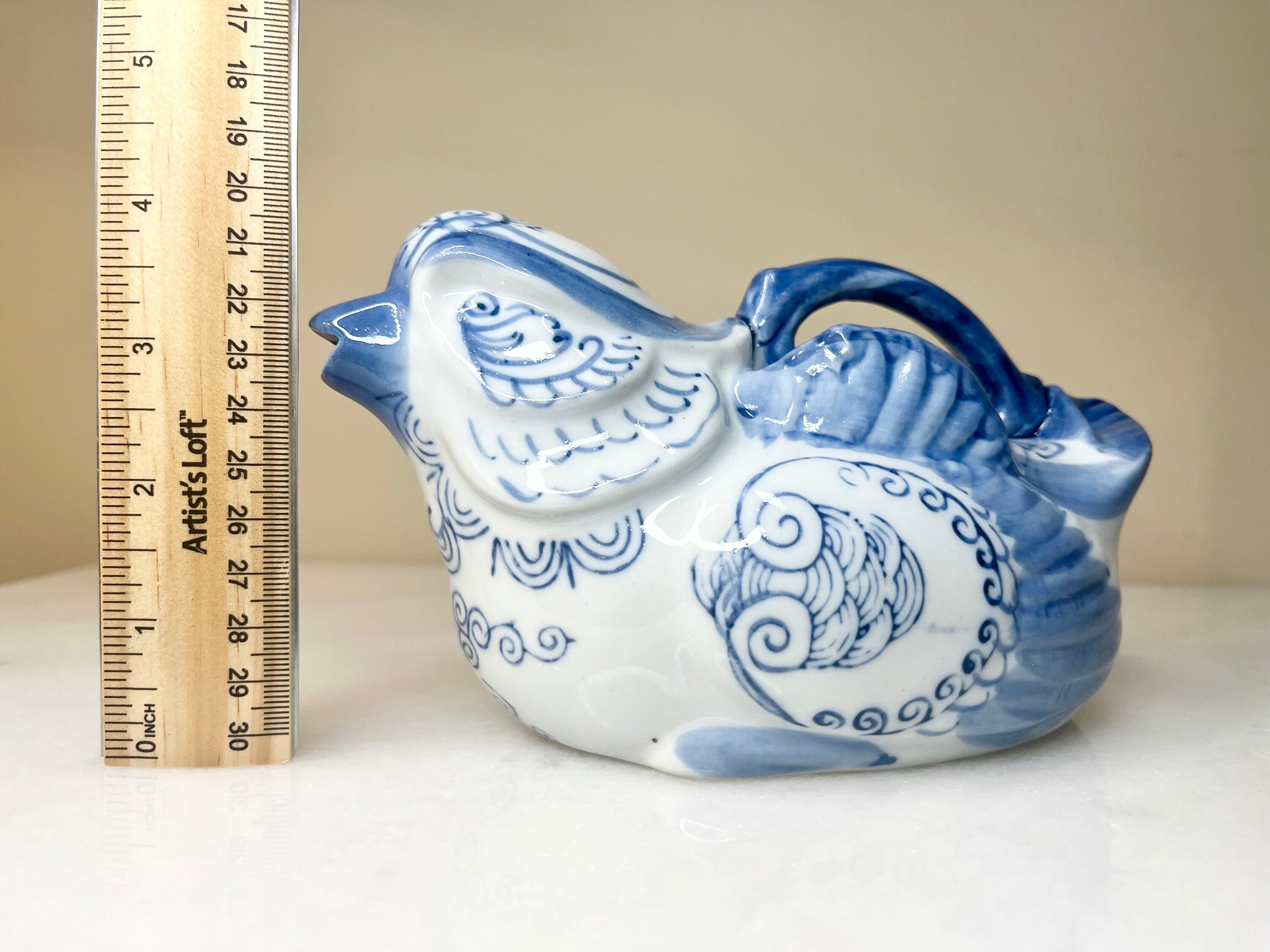 Pair of Porcelain Hand Painted Blue Bird Teapot & Creamer Pitcher Made ...