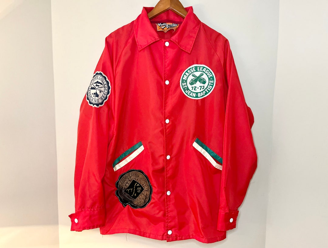 70s Red Varsity Athlete Coaches Windbreaker Jacket With Patches | Made ...