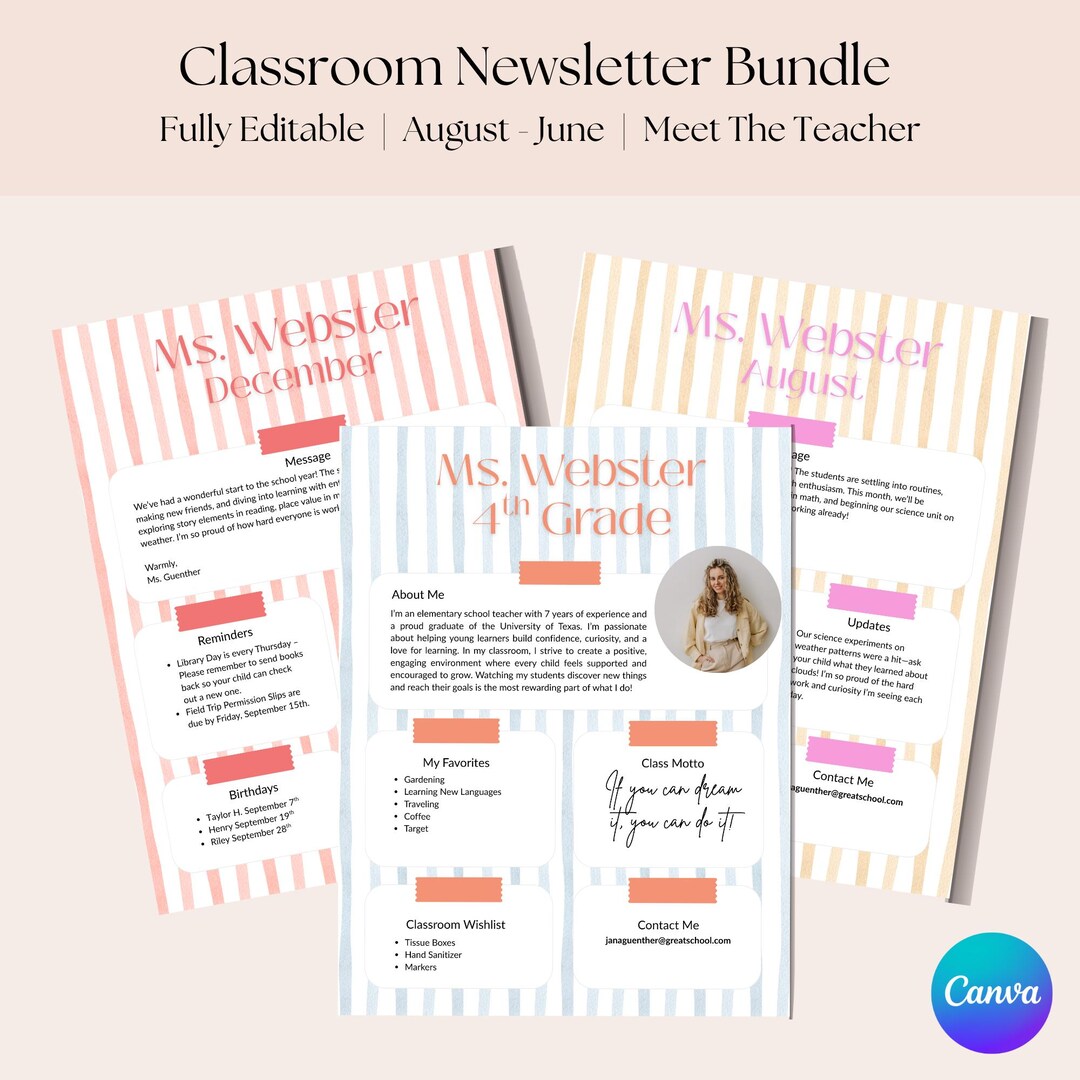 Editable Teacher Newsletter Template Bundle: Back to School, Monthly ...