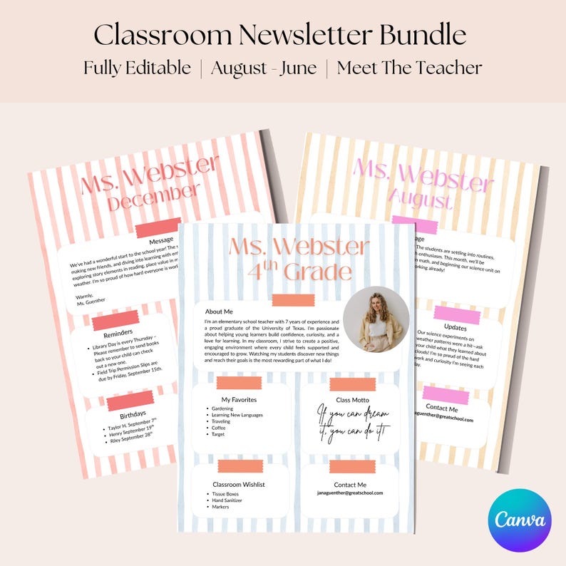 Editable Teacher Newsletter Template Bundle: Back to School, Monthly ...