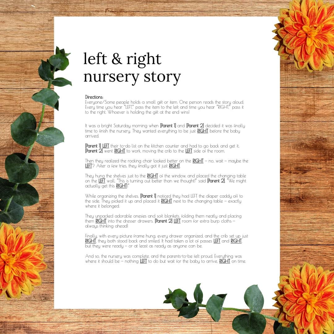 Left Right Baby Shower Game: Editable Printable Prize Game (templett ...