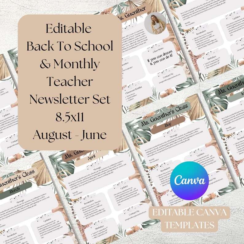 Botanical Teacher Welcome Letter & Newsletter Template Bundle (canva ...