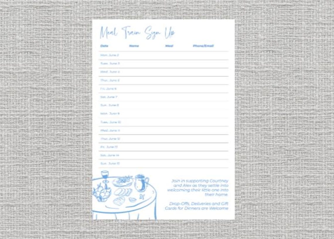 Meal Train Sign up Sheet | Editable Printable | Community Support ...