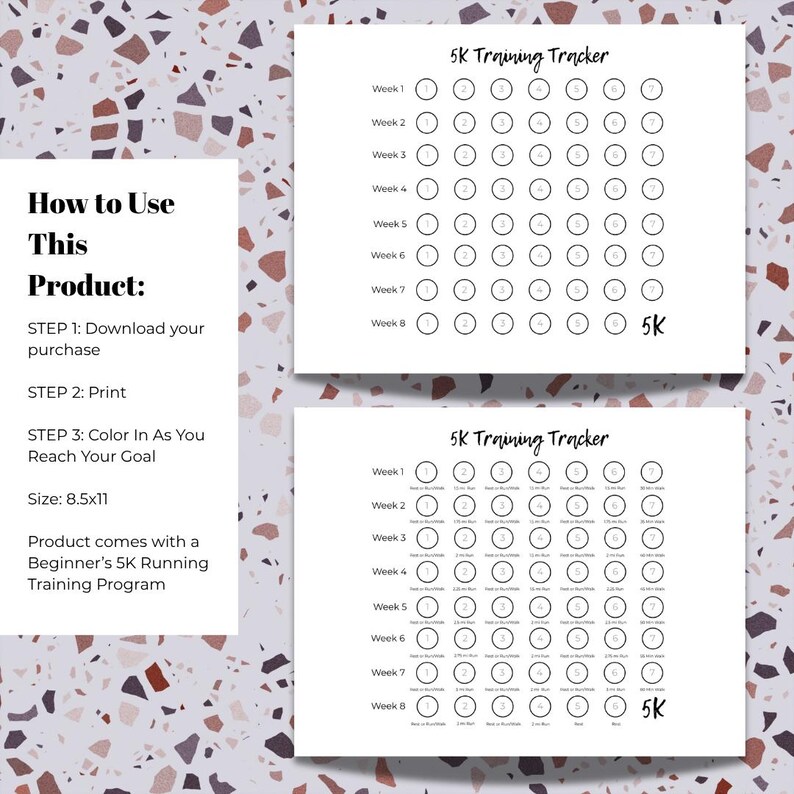 5K Run Training Tracker Coloring Sheet (instant Download 8.5"x11") - Etsy