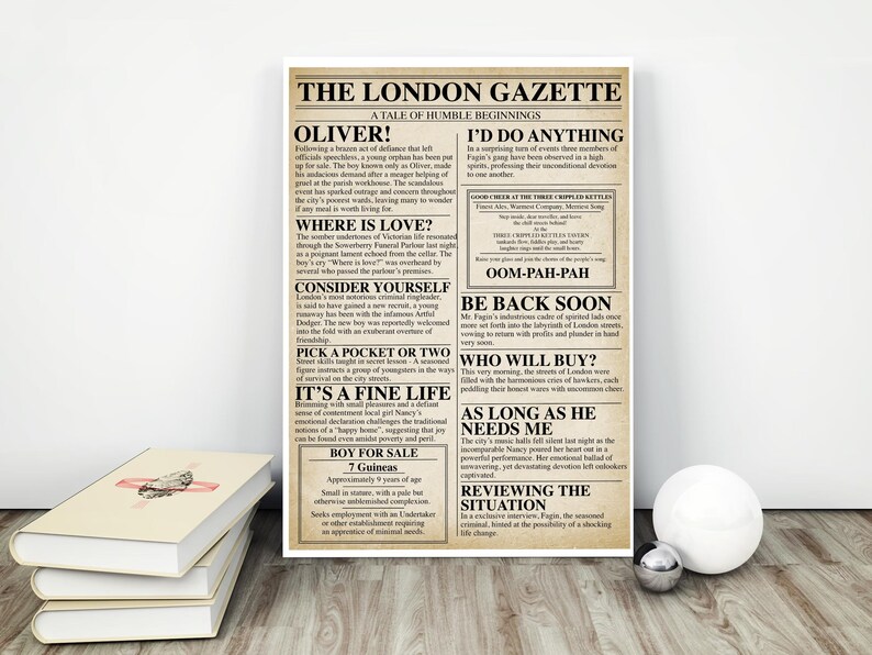 Oliver Musical Poster – Newspaper Style, Broadway West End Art - Etsy