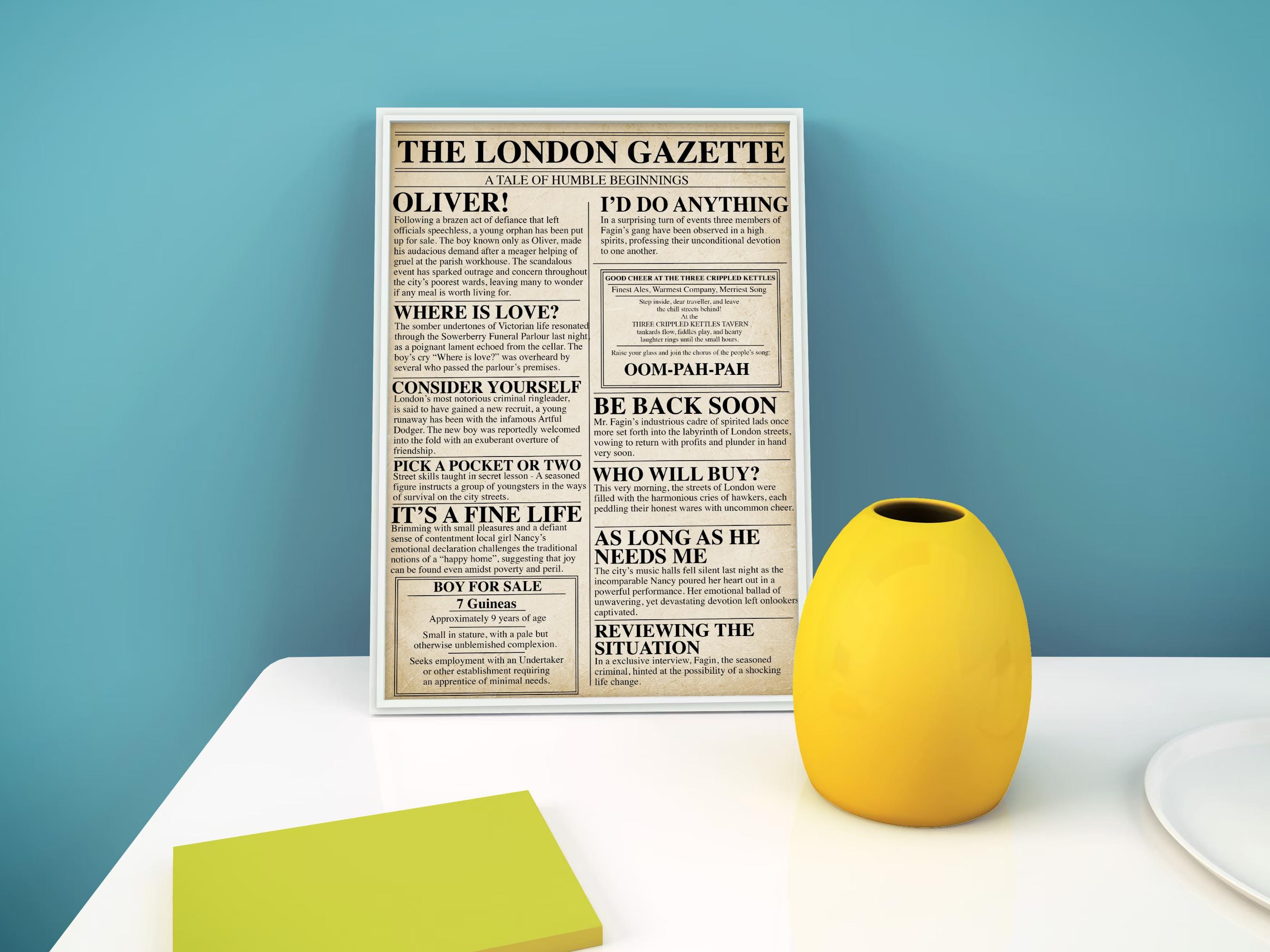 Oliver Musical Poster – Newspaper Style, Broadway West End Art - Etsy
